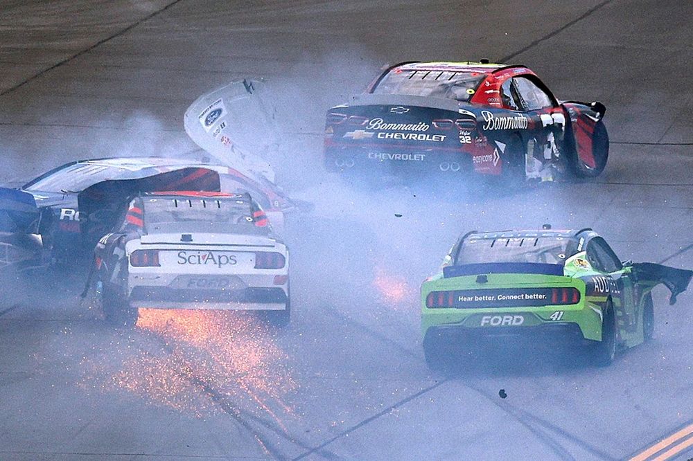 Big hits in NASCAR Xfinity pileup force red flag wall repair at Talladega