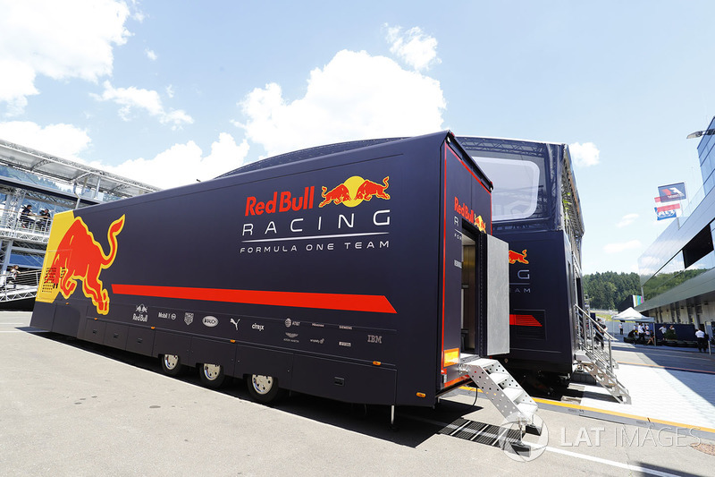 A Red Bull transporter next to the team's hospitality area | Formula 1 ...